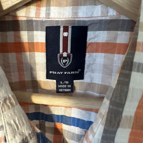 Phat Farm | Shirts | Y2k Phat Farm Mens Plaid Logos Buttonup Short ...